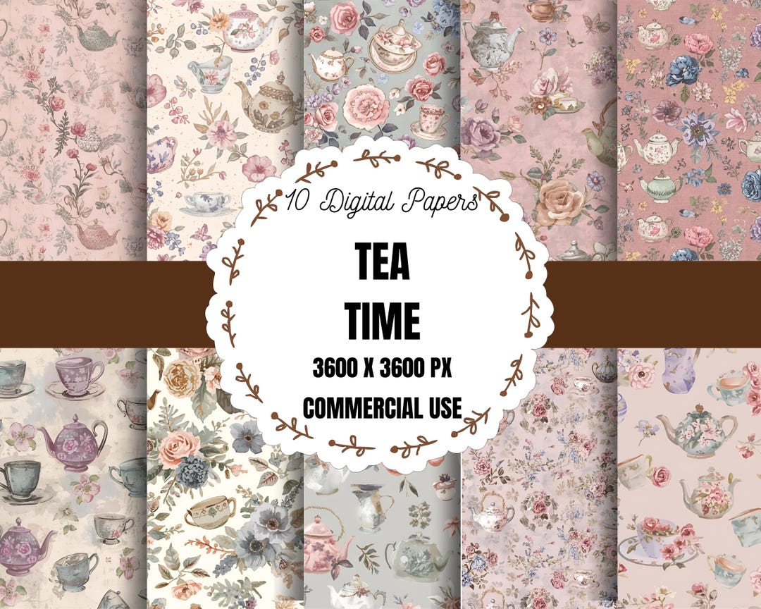 Tea Time Digital Paper, Tea Party Scrapbook Paper, Vintage Tea Cup ...