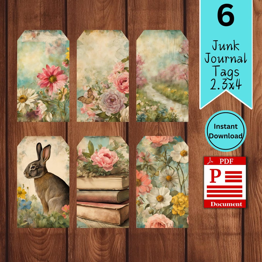 Vintage Spring Bunny Tags, Printable Easter Tags, Easter Ephemera ...