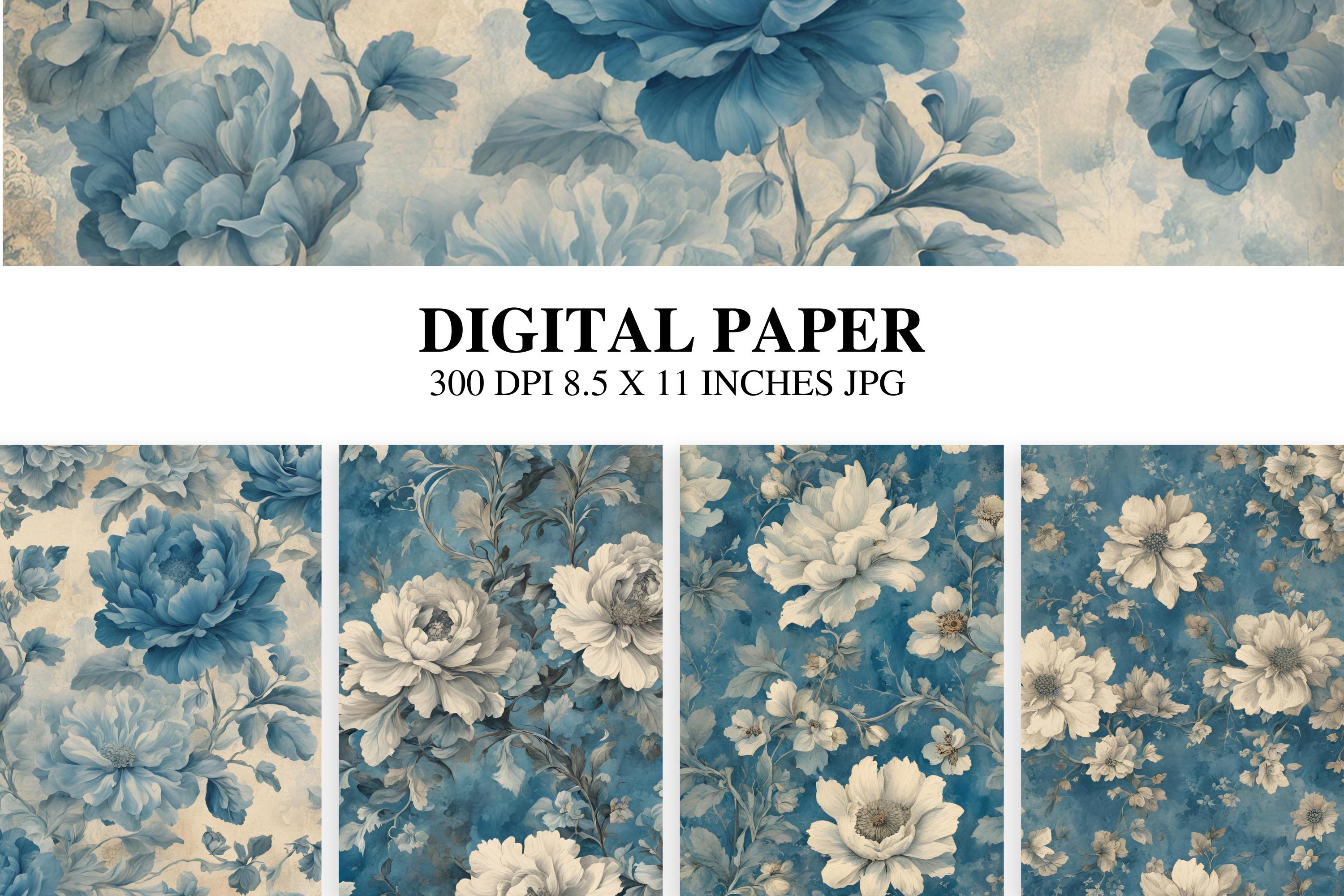 Watercolor Blue Floral Digital Paper, Country Printable Paper ...