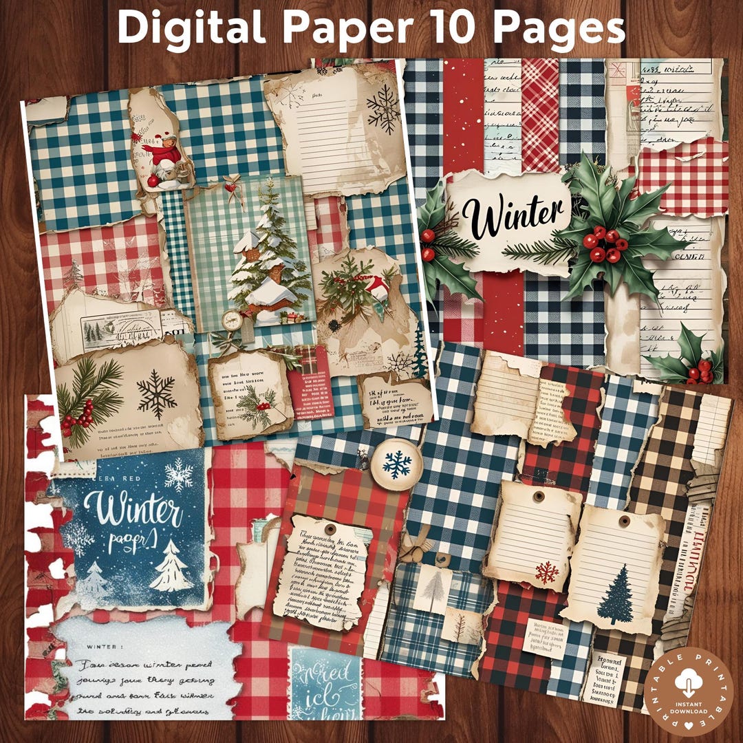 Winter Gingham Digital Paper, Blue Gingham Winter Background, Plaid ...