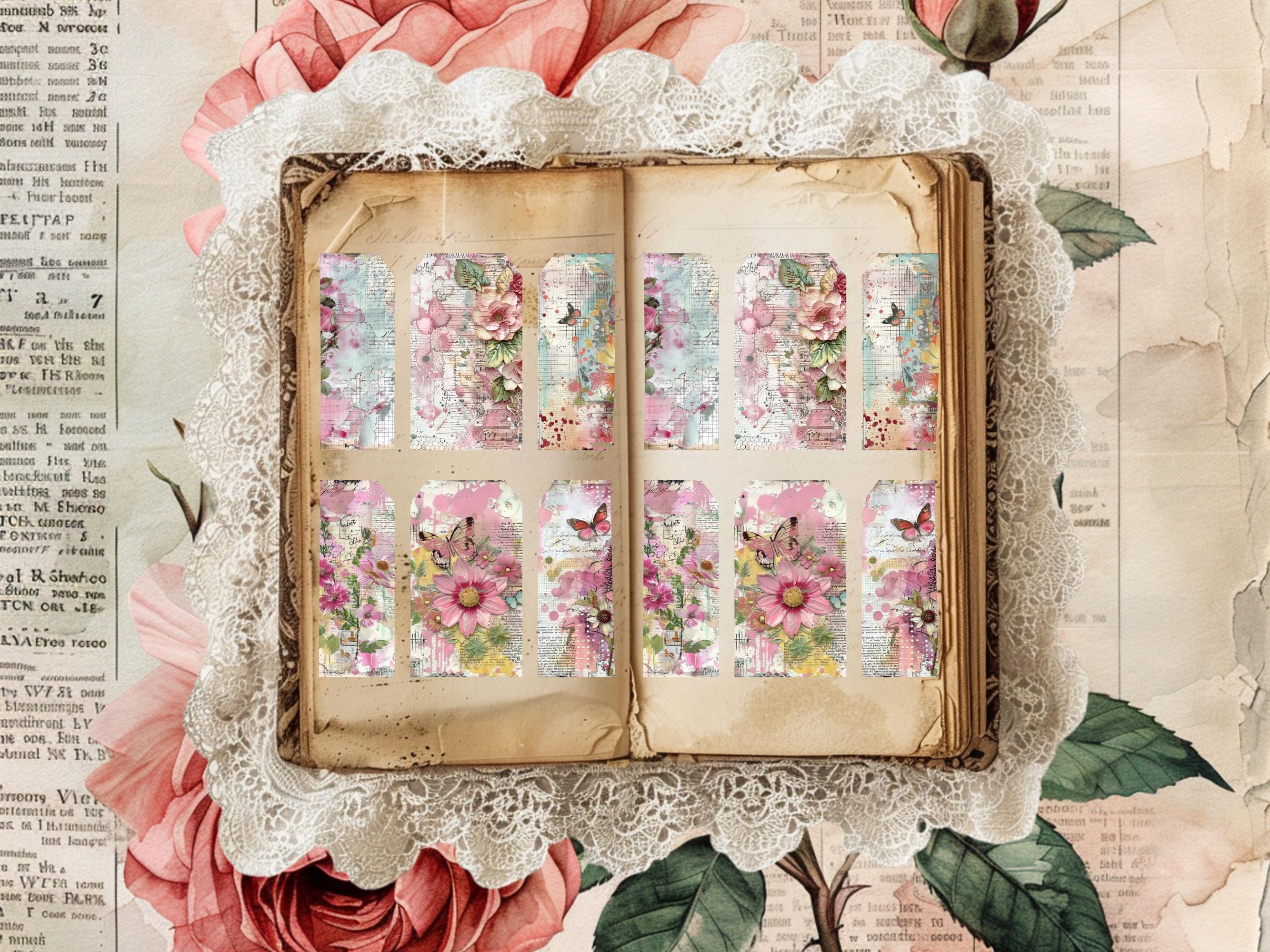 Flower Tag Set, Script Floral Tags, Vintage Floral Tags, Junk Journal ...