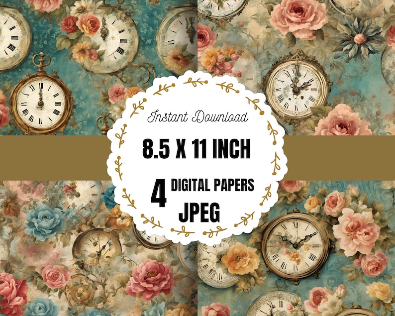 Clock Vintage Paper, Printable Junk Journal Supplies, Old Clocks, Junk ...