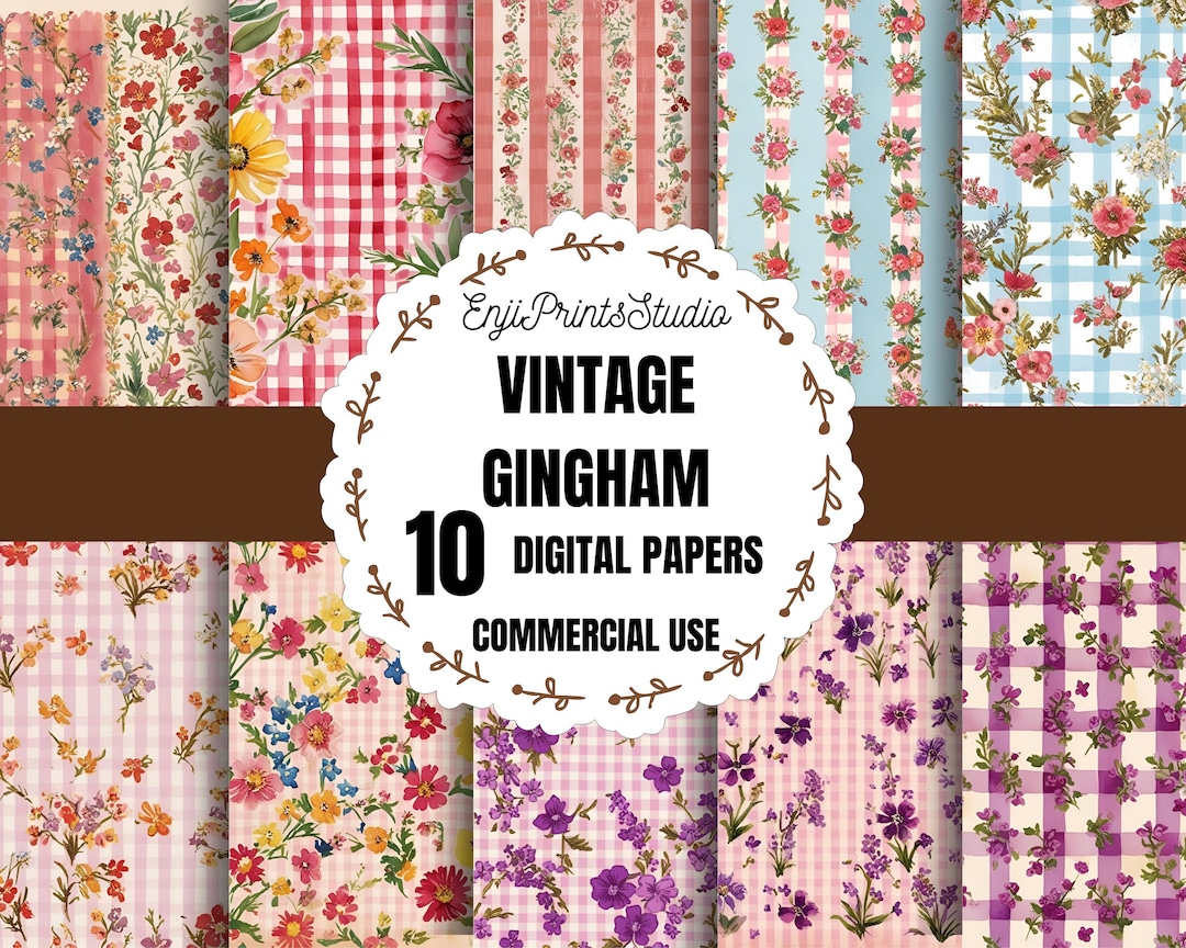 Gingham Digital Paper for Junk Journals, Gingham Wrapping Paper ...
