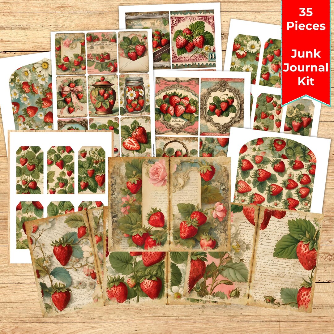 Strawberry Junk Journal Kit, Vintage Junk Journal Kit, Journal Supplies ...