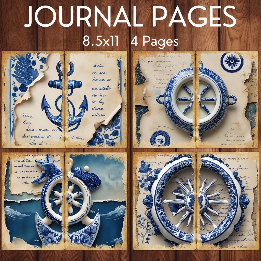 Blue and White Printable Ephemera, Printable Junk Journal Supplies, Sea ...