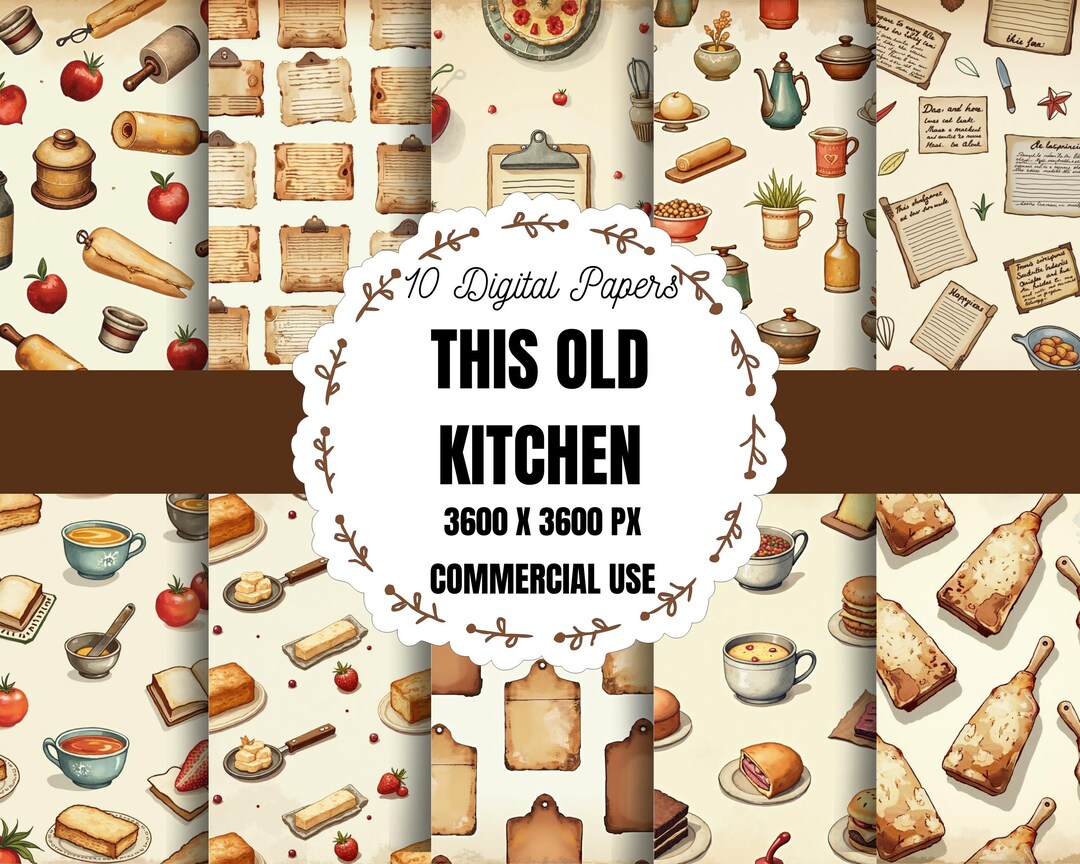 Rustic Kitchen Digital Paper Pack, Vintage Recipe Digital Paper, Old ...