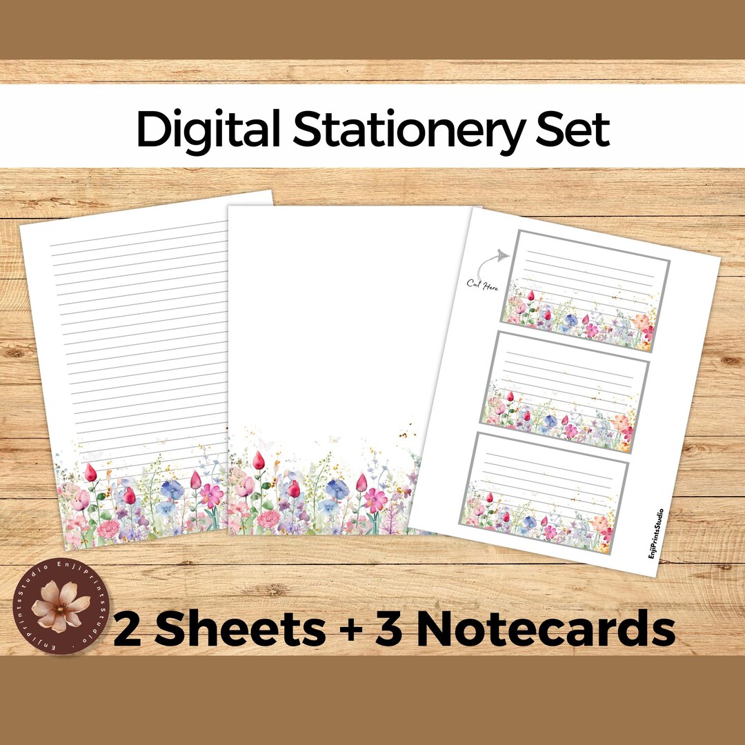 Flower Note Cards, Printable Flower Notes, Botanical Flower Stationery ...