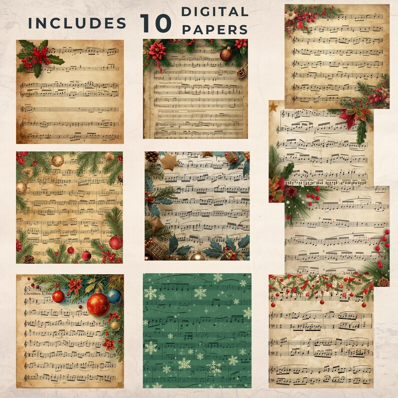 Christmas Music Paper Pack, Vintage Christmas Music Paper, Holiday ...