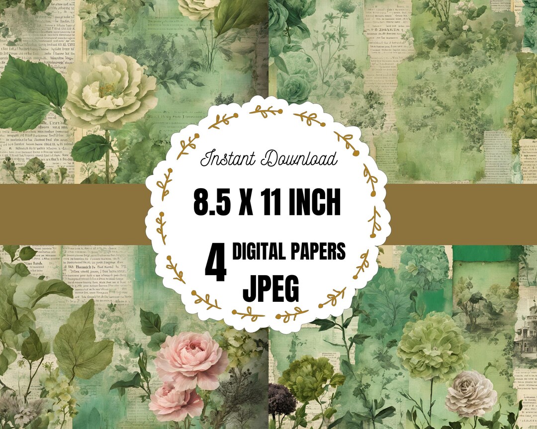 Digital Paper Green Botanical, Printable Botanical Paper, Digital Paper ...