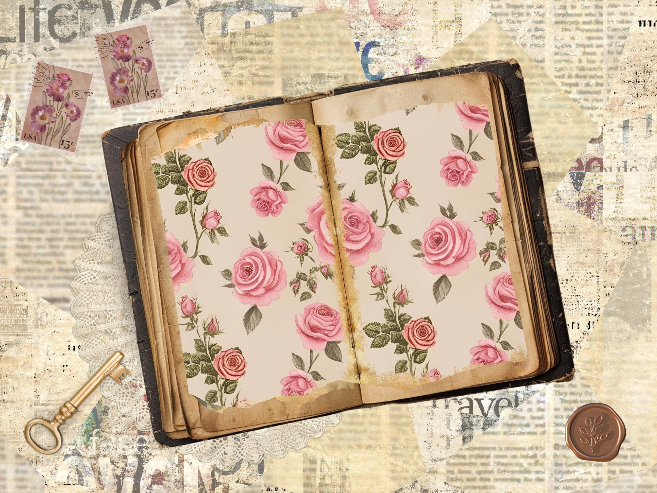 Elegant Rose Journal Pages, Vintage Rose Backgrounds, Delicate Rose ...