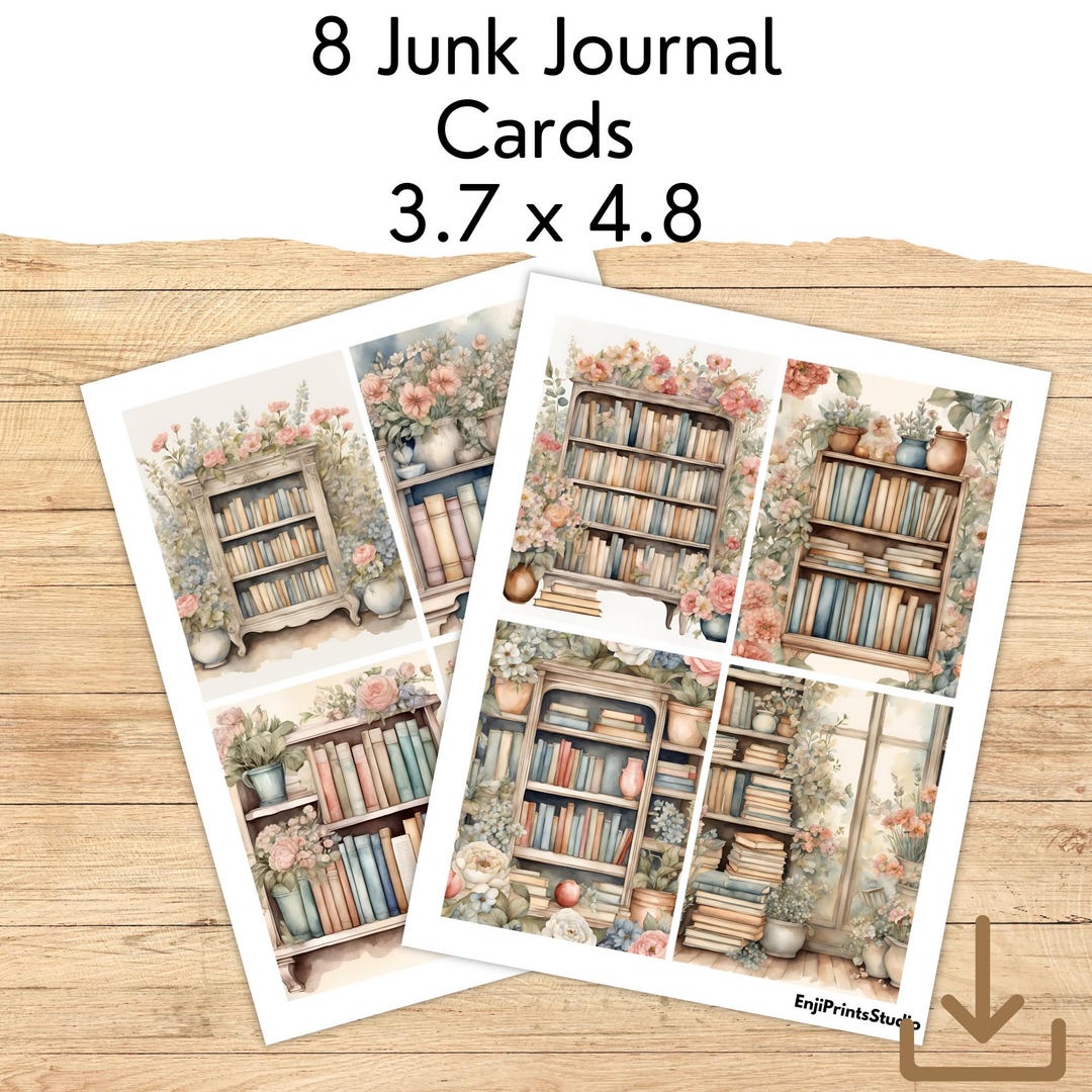 Floral Bookshelf Journal Cards, Bookshelf Journal Cards, Floral ...