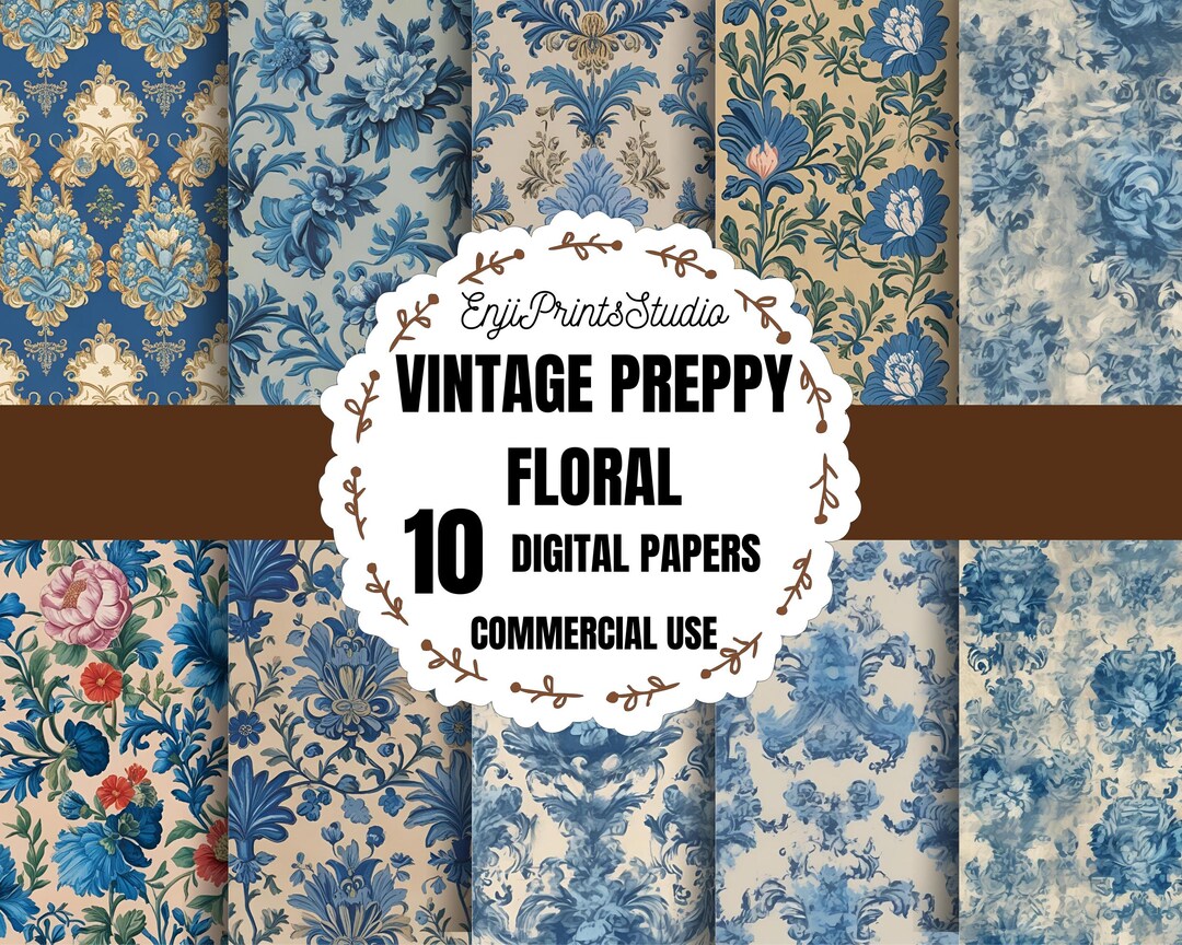 Preppy Pattern Digital Paper Pack, Retro Preppy Printable Paper ...