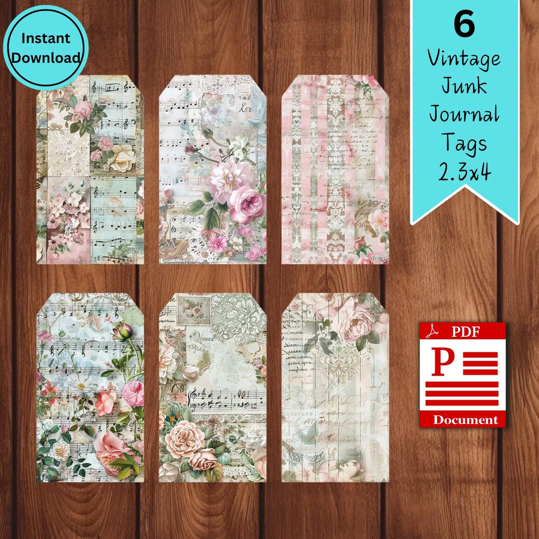 Floral Music Tags, Music Gift Tags, Rustic Floral Tags, Antique ...