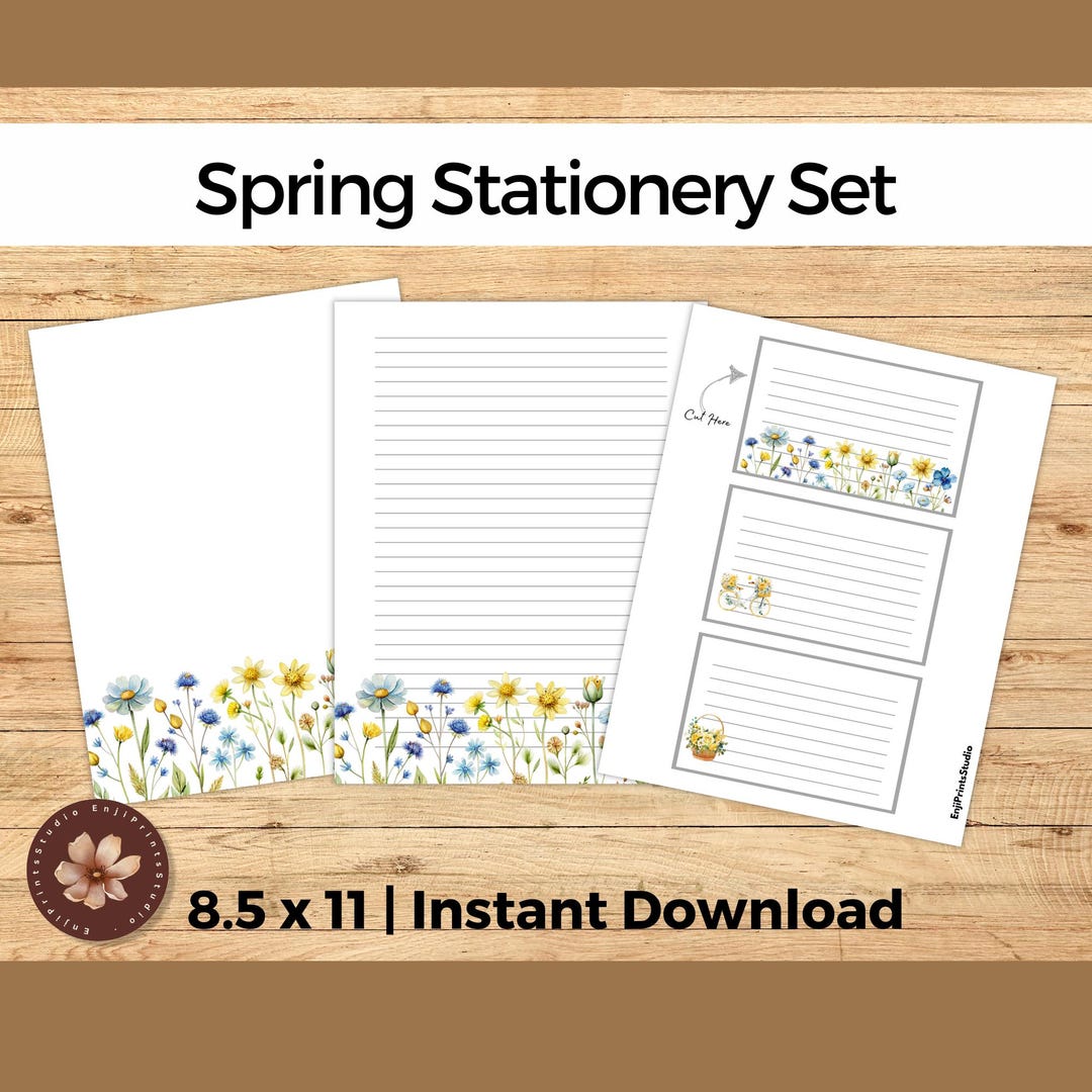 Floral Watercolor Stationery, Spring Floral Stationery, Digital Flower ...
