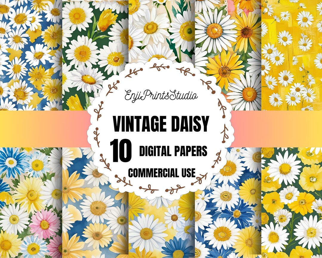 Daisy Digital Paper Pack, Yellow Daisy Scrapbook Paper, Floral Digital ...