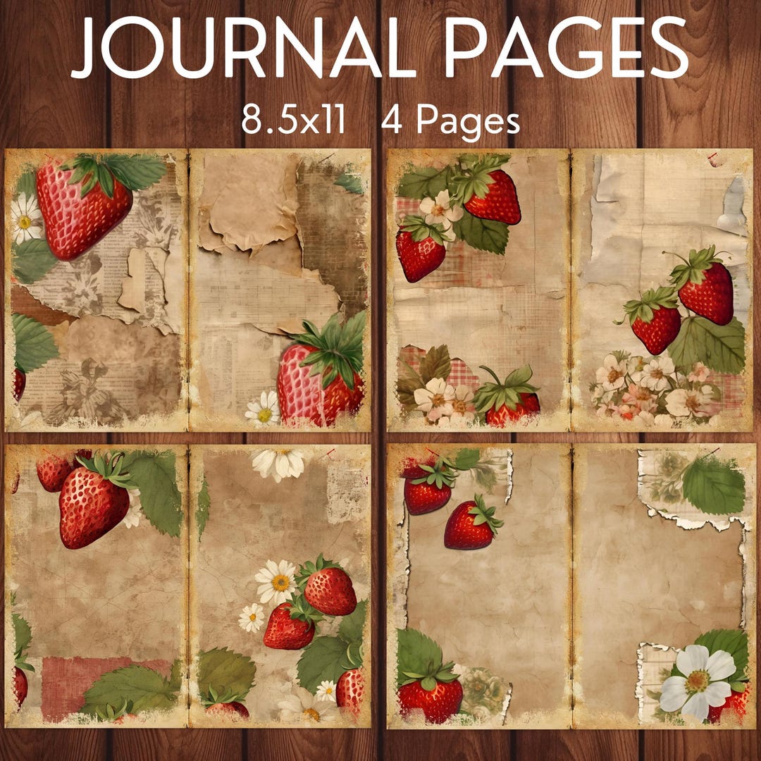 Strawberry Junk Journal Pages, Printable Junk Journal Paper, Digital ...