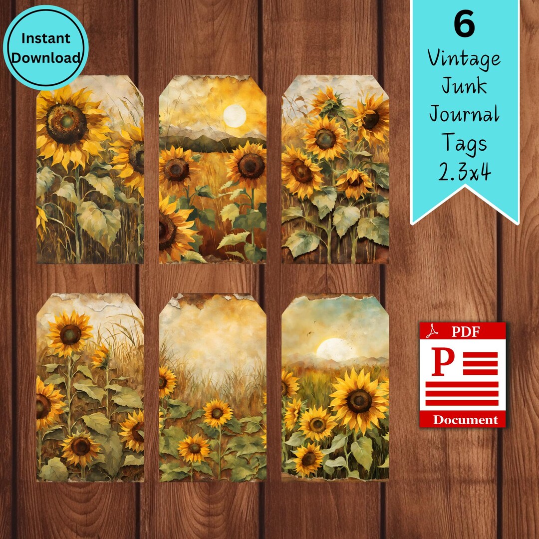 Vintage Sunflower Tags, Floral Gift Tags, Rustic Decor, Floral Boho ...
