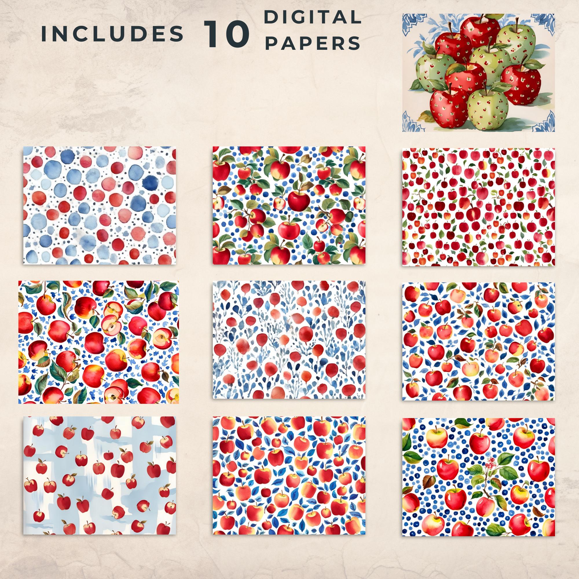 Apples Digital Paper, Apple Printable Paper Pack, Apple Pattern Digital ...