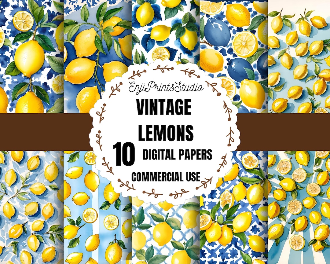 Lemon Scrapbook Paper, Lemon Pattern Paper Printable, Lemon Digital ...