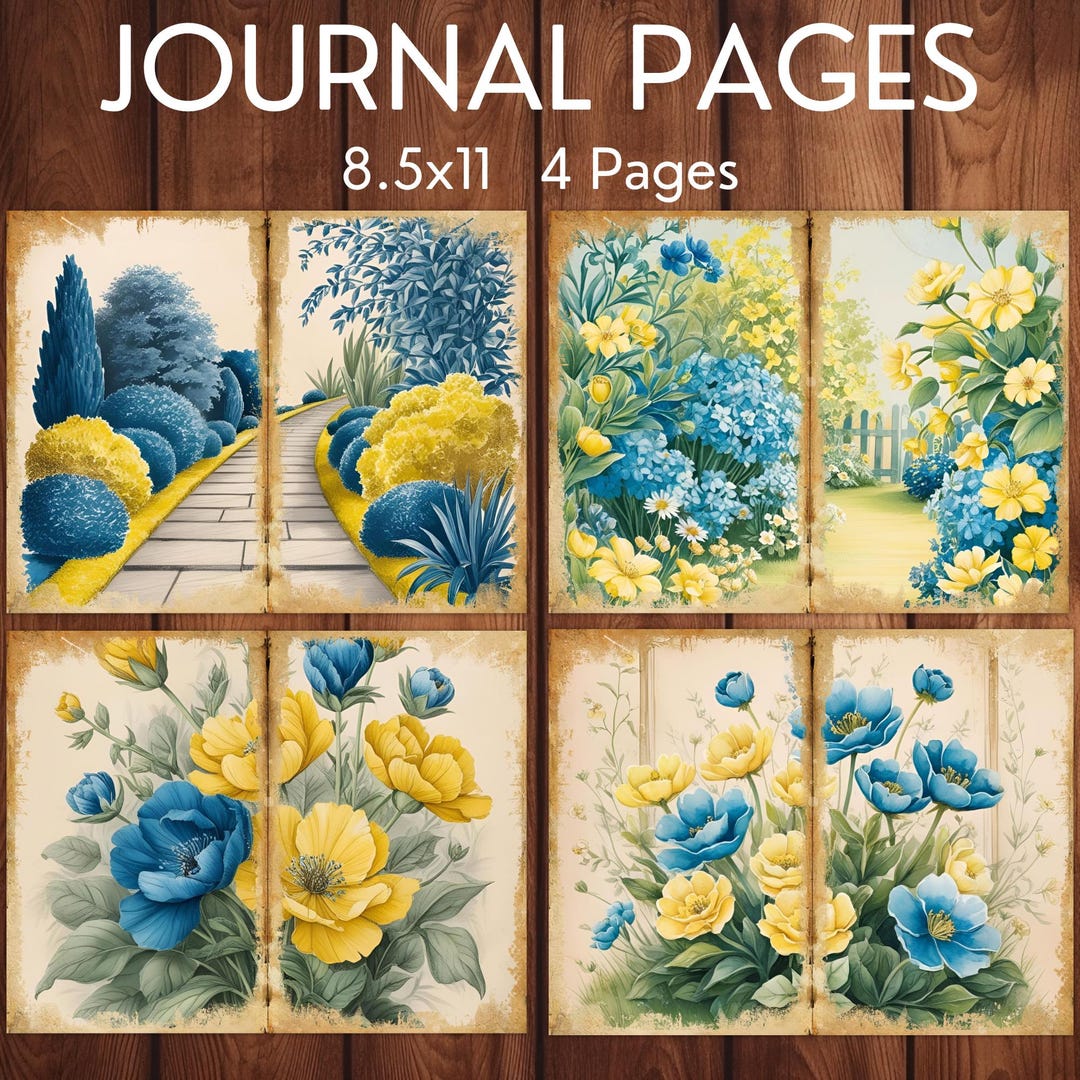 Blue and Yellow Junk Journal Pages, Printable Journal Supplies Blue ...