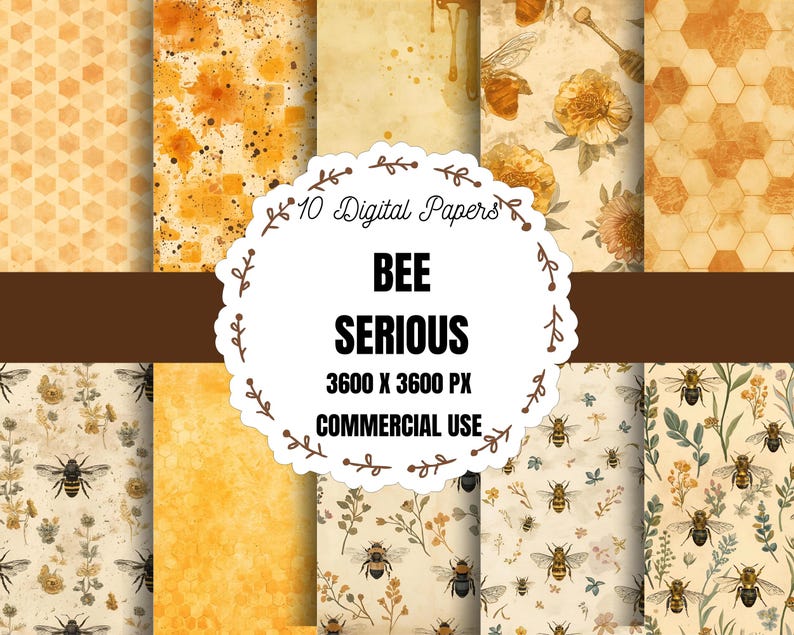 Bee Scrapbook Backgrounds, Honeycomb Pattern Pack, Bumblebee Themed ...