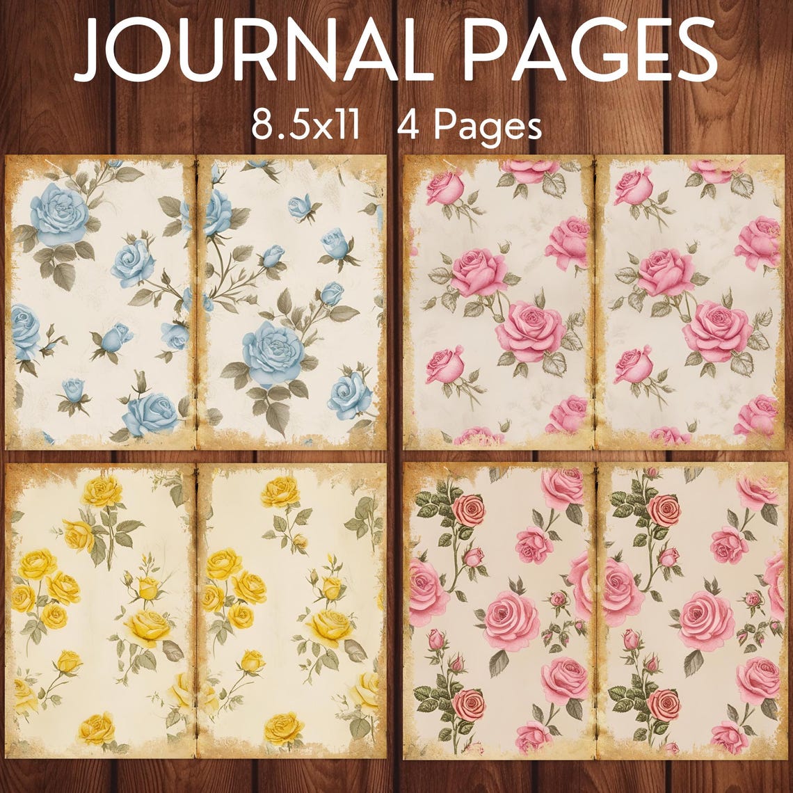 Elegant Rose Journal Pages, Vintage Rose Backgrounds, Delicate Rose ...