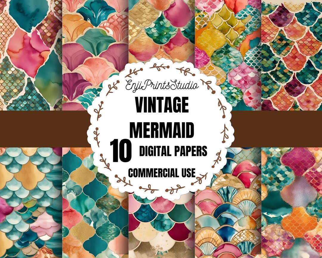Mermaid Digital Paper Pack, Under the Sea Paper, Mermaid Tail Pattern ...