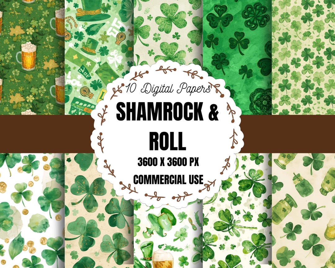 St Patricks Day Digital Paper, St Patricks Day Paper Pack, Shamrock ...