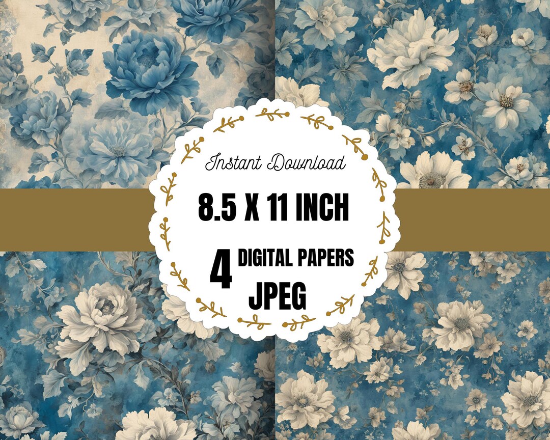 Watercolor Blue Floral Digital Paper, Country Printable Paper ...