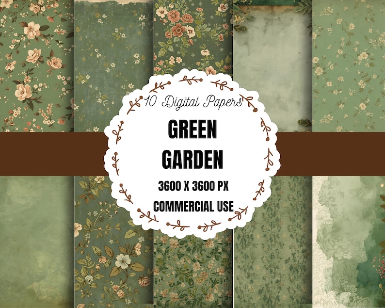 Green Garden Digital Paper, Botanical Garden Backgrounds, Floral ...