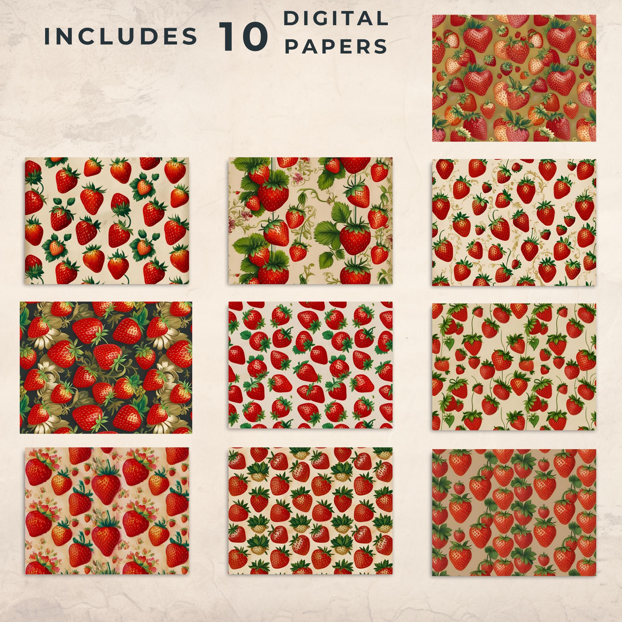 Strawberry Digital Paper, Strawberry Paper Pack, Strawberry Pattern ...