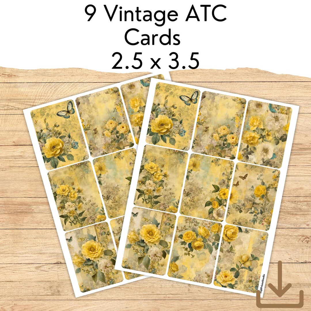 Printable Butterfly ATC Card, Digital Junk Journal Cards, Yellow Flower ...