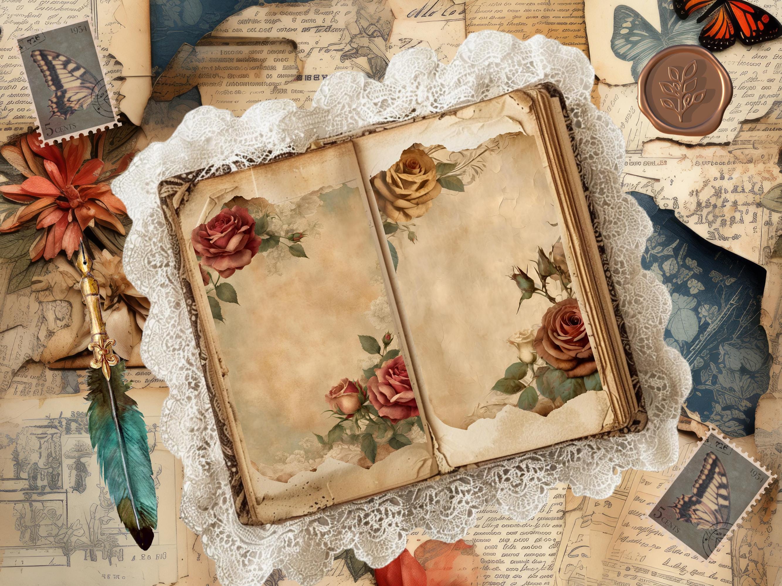 Rose Junk Journal Printable Pages, Vintage Roses Junk Journal Pages ...