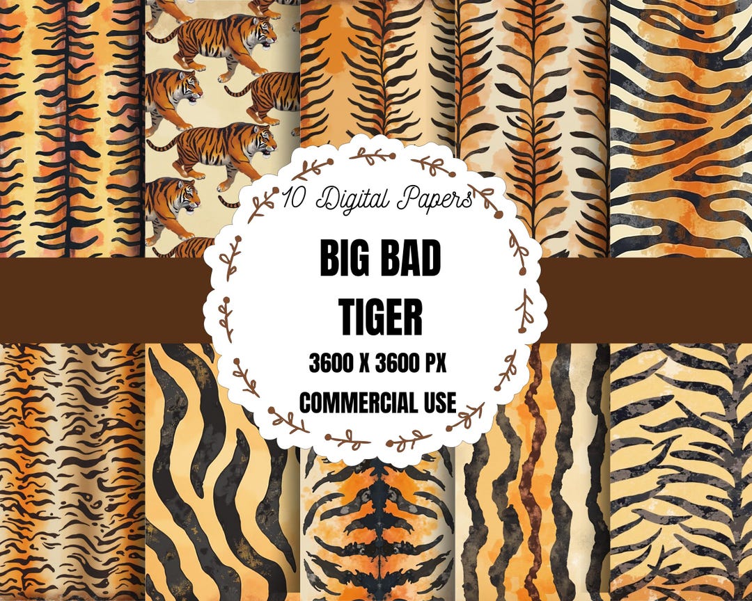 Tiger Digital Paper Pack, Tiger Pattern Digital Paper, Tiger Print ...
