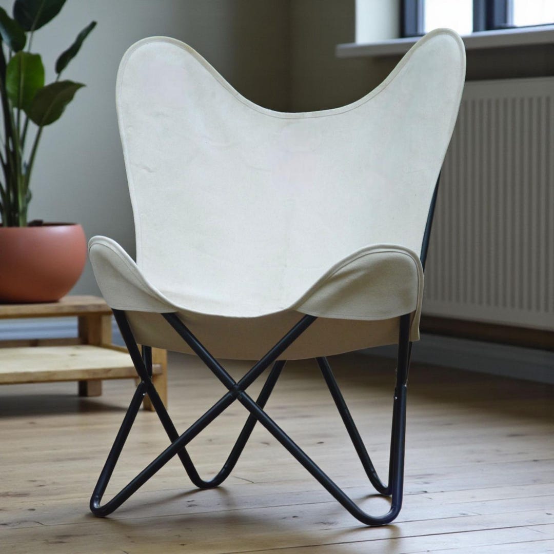 Handmade White Canvas Butterfly Chair: Black Iron Frame - Etsy