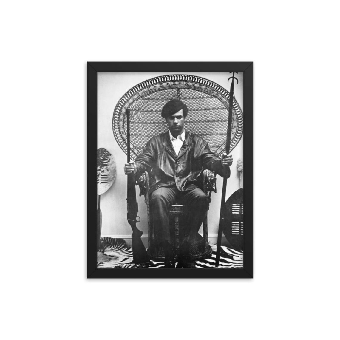 Huey P Newton Sitting of Wicker Chair Black Panther Party Framed Poster ...