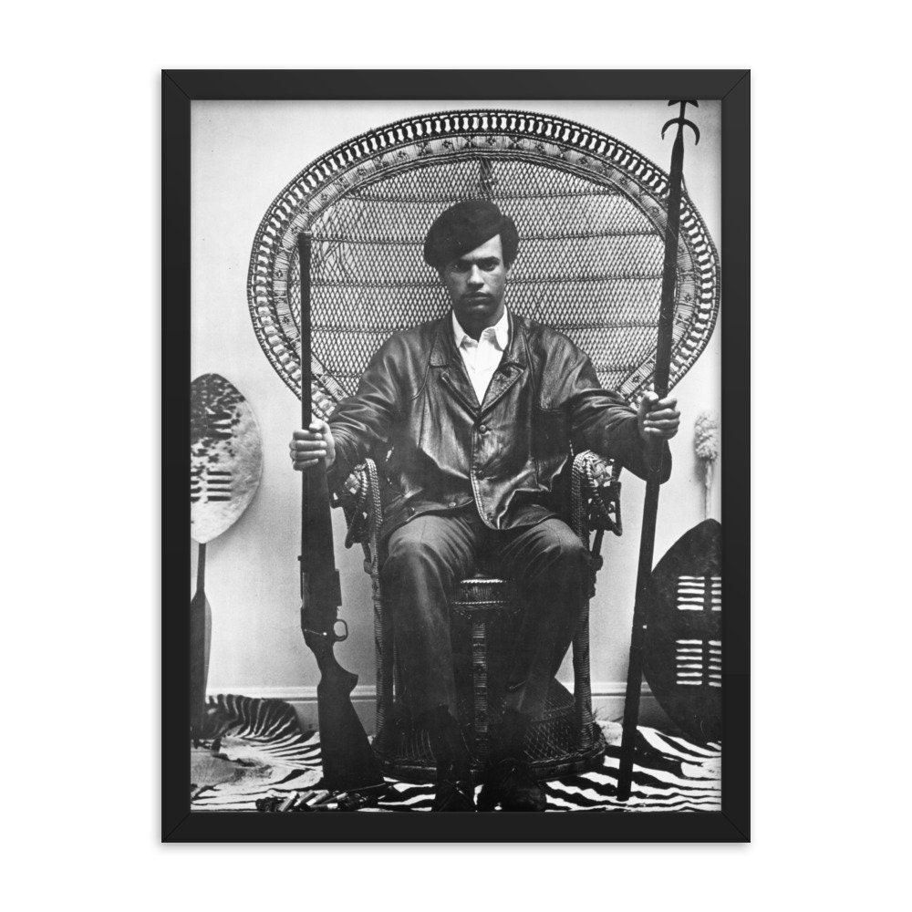 Huey P Newton Sitting of Wicker Chair Black Panther Party Framed Poster ...