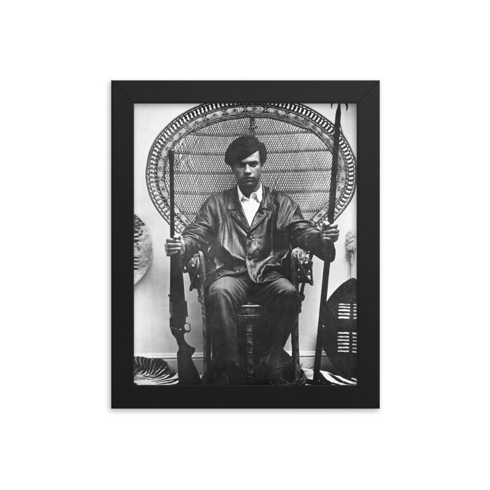 Huey P Newton Sitting of Wicker Chair Black Panther Party Framed Poster ...
