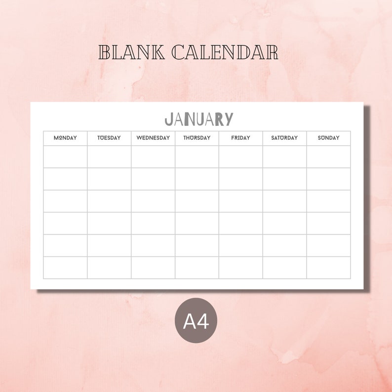 Blank Calendar Digital File Download Printable With Minimilistic Design ...