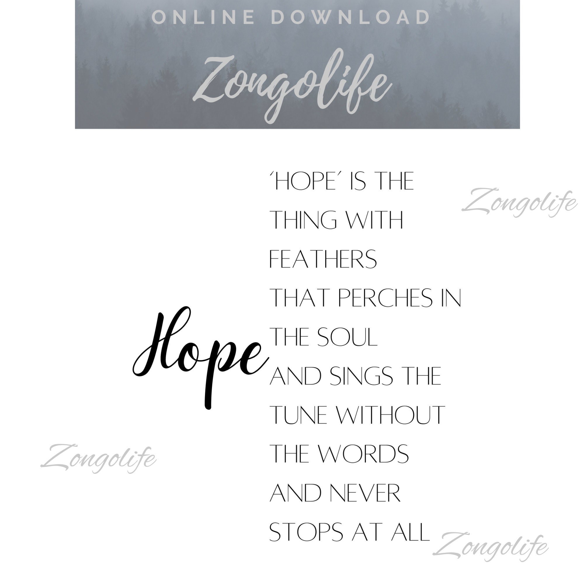 Hope Poem Wall Art Inspirational Motivational Message Download - Etsy