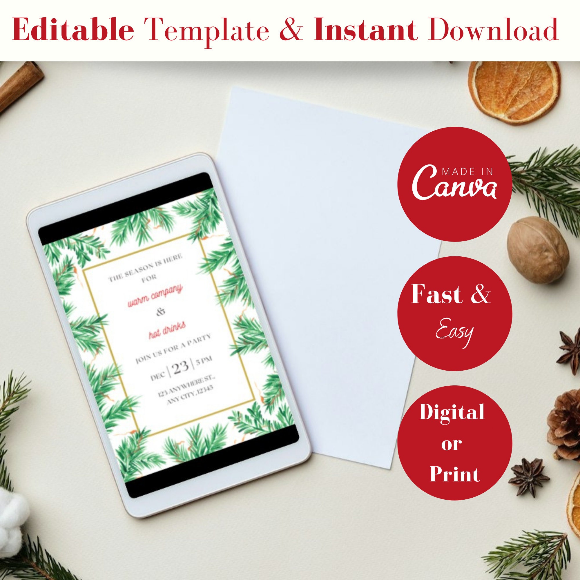 Christmas Invitation Party Invitation Digital File Christmas Editable ...