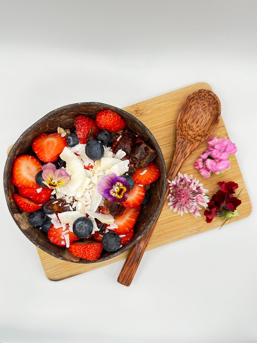 Handcrafted Coconut Bowl Set With Wooden Spoon With Free Silicone Base ...