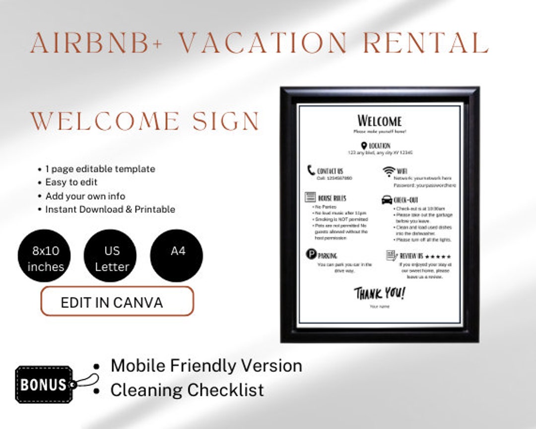 Airbnb Welcome Template - Printable and Mobile-friendly Welcome Sign ...