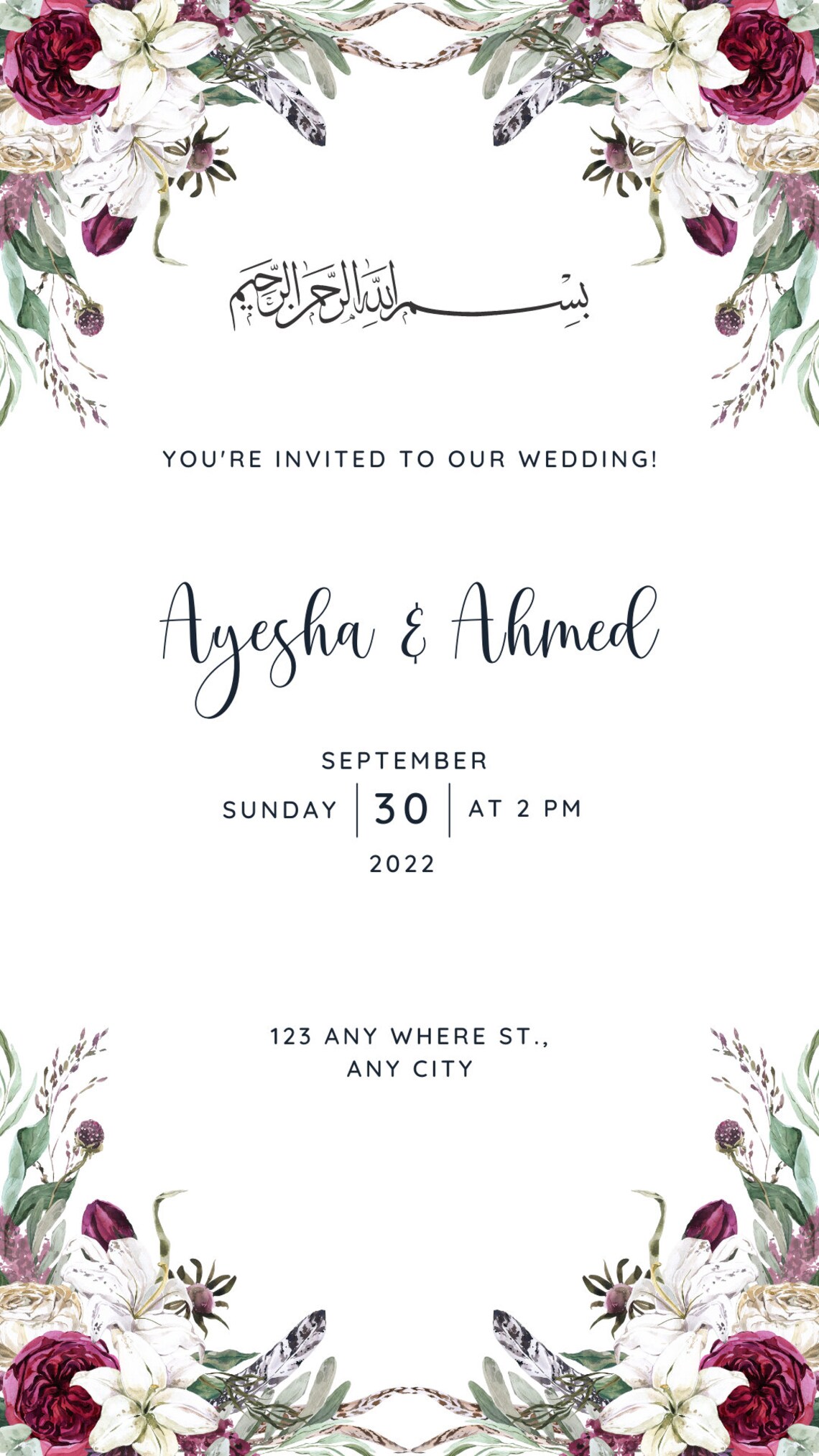 Muslim Wedding Invitation Nikkah Invitation Walimah Invitation Editable ...