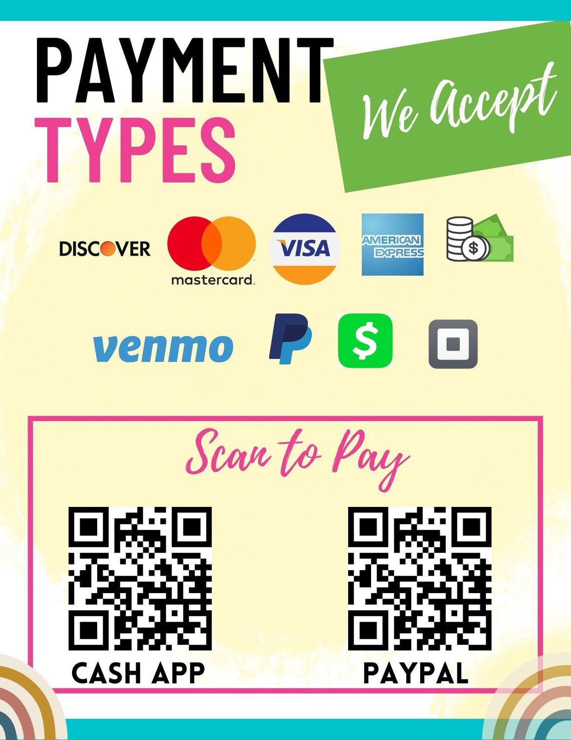Printable Scan to Pay Sign Template Scan to Pay QR Code - Etsy