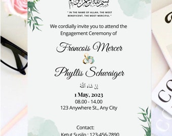 Muslim Engagement Invitation Card Floral Engagement Invite Ring ...