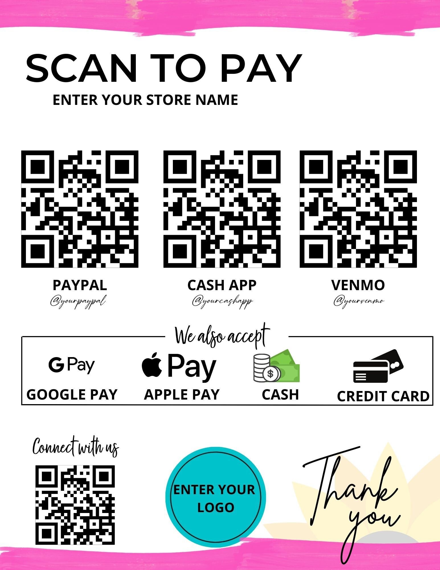 Printable Scan to Pay Sign Template Effortlessly Accept Payments With ...