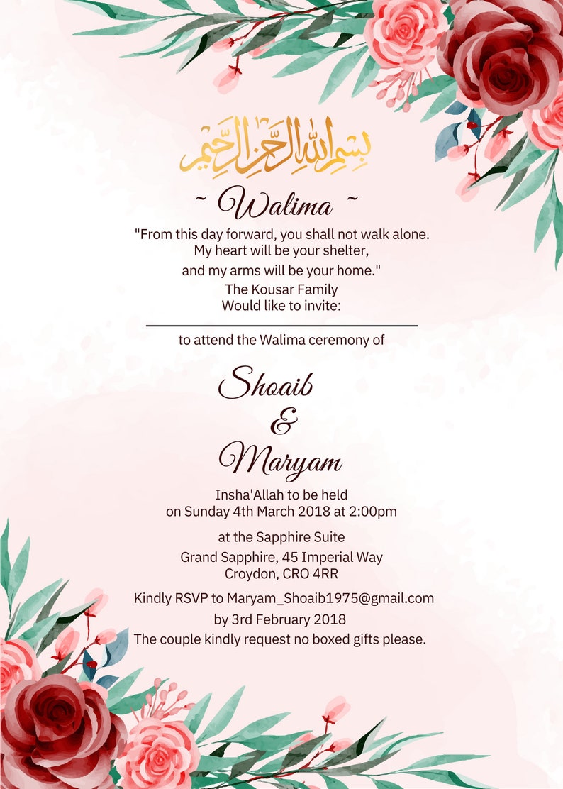 Valima Invitation Printable Walima Invitation Digital Valima Card ...