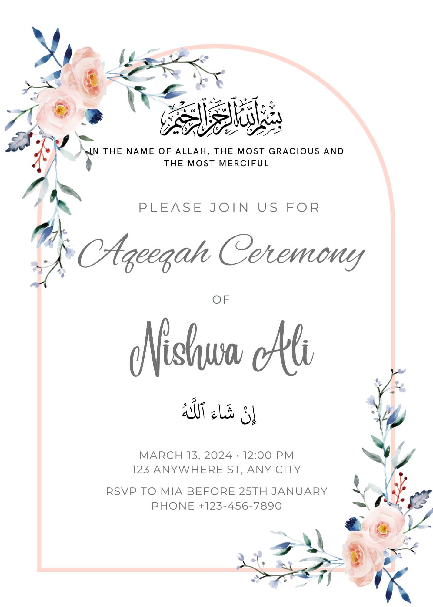 Aqiqah Invitation | Aqiqah Evite | Aqeeqah Invitation | Editable ...