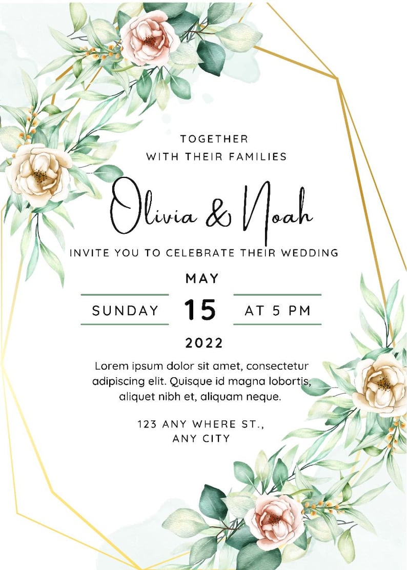 Greenery Wedding Invitation Template Bundle Greenery Wedding - Etsy